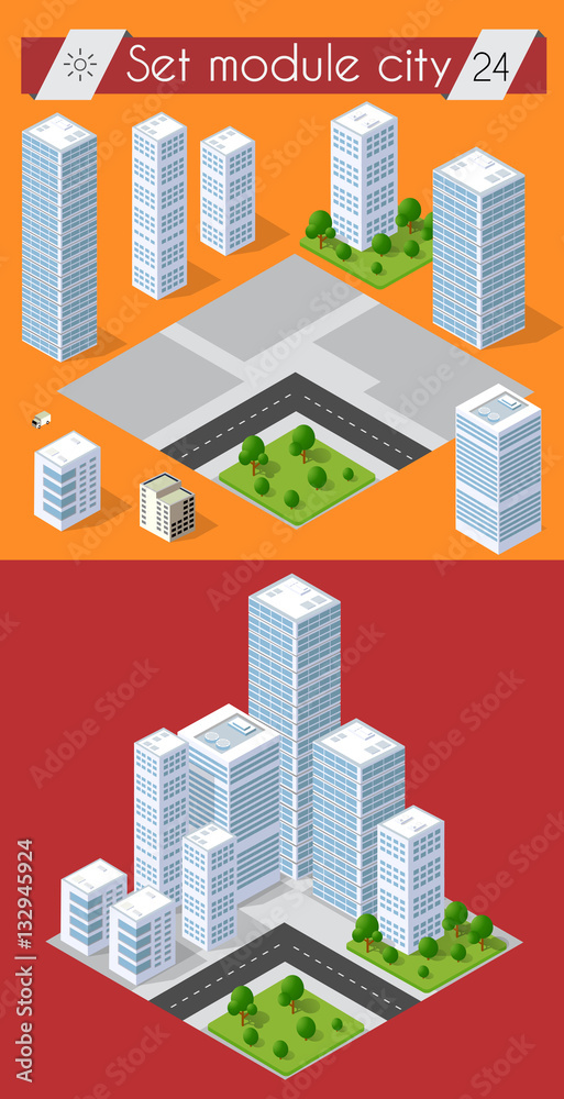 Cityscape design elements with isometric building city map generator ...