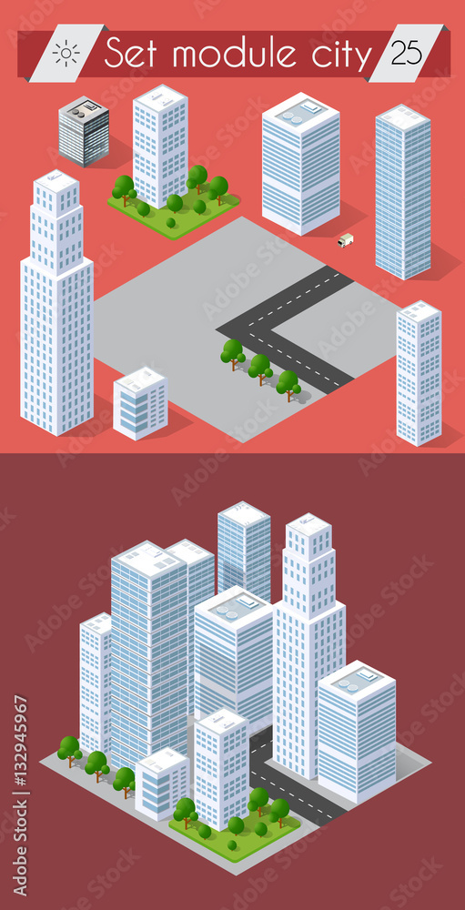 Cityscape design elements with isometric building city map generator ...