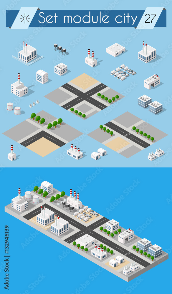 Cityscape design elements with isometric building city map generator ...