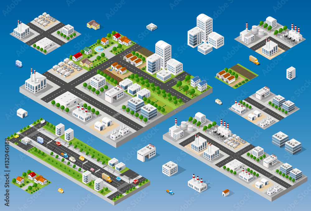 Cityscape design elements with isometric building city map generator ...