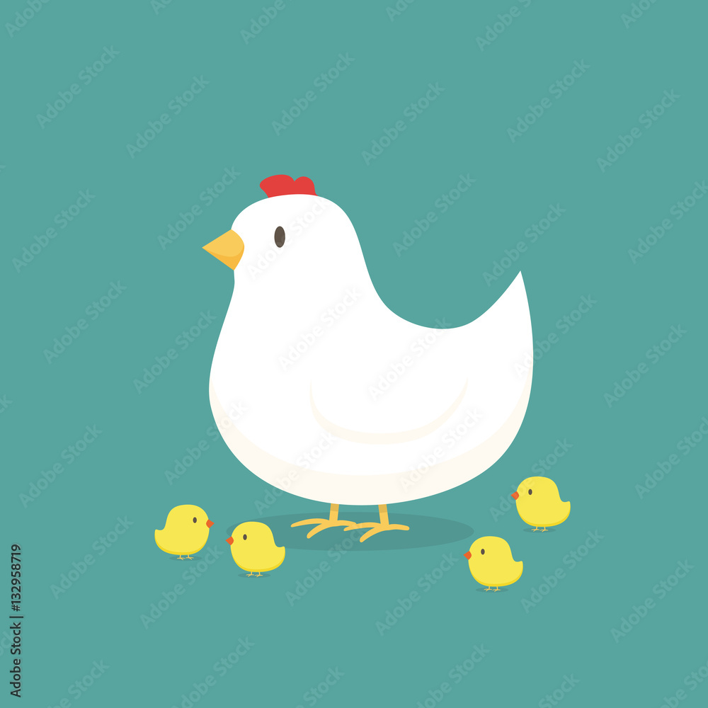 Chicken and chicks vector isolated Stock Vector | Adobe Stock