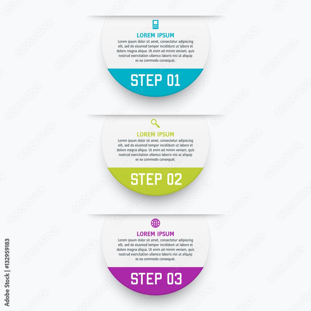 Vector infographics template with three options in material design ...