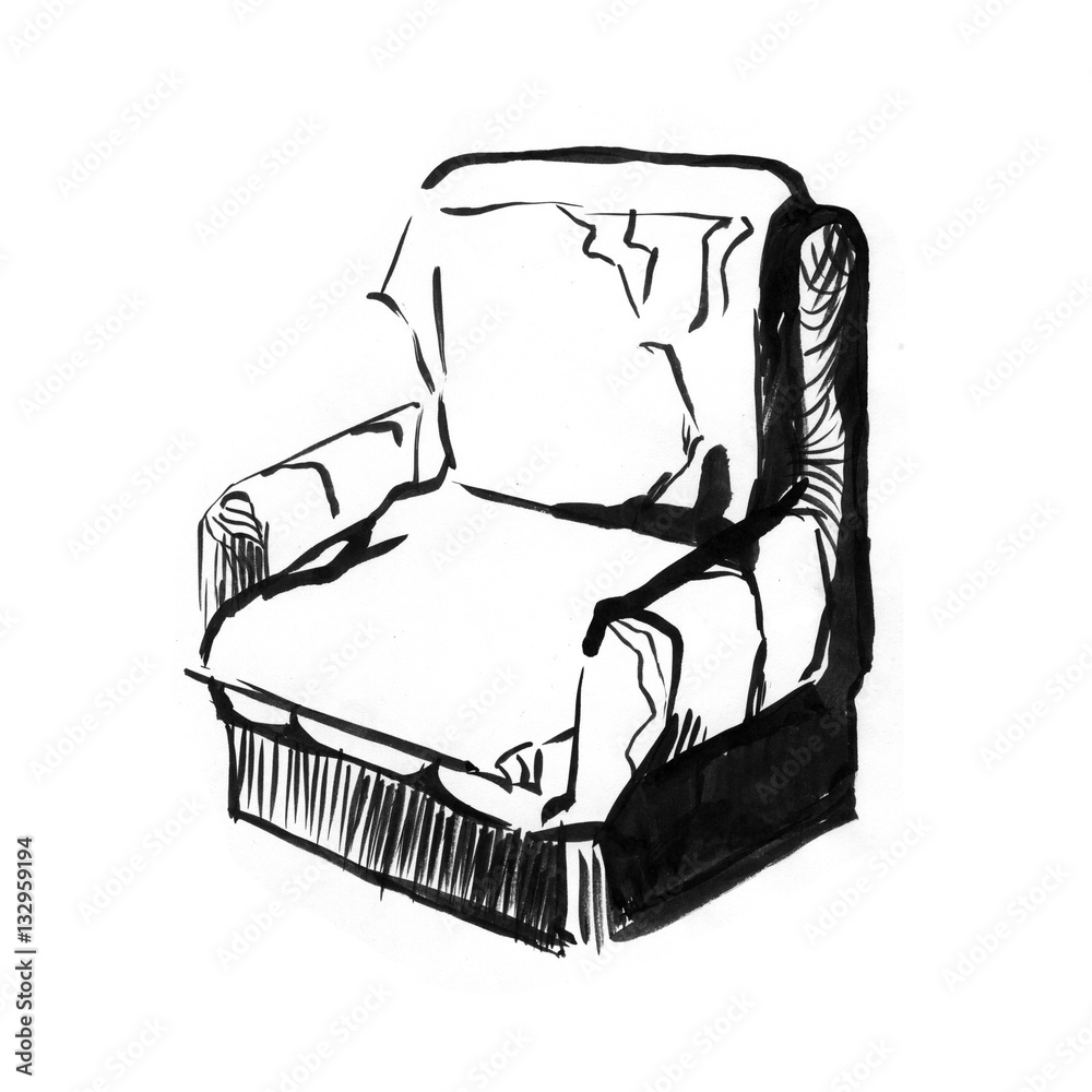 Vintage old chair. Furniture. Hand drawn ink sketch illustration. Stock ...