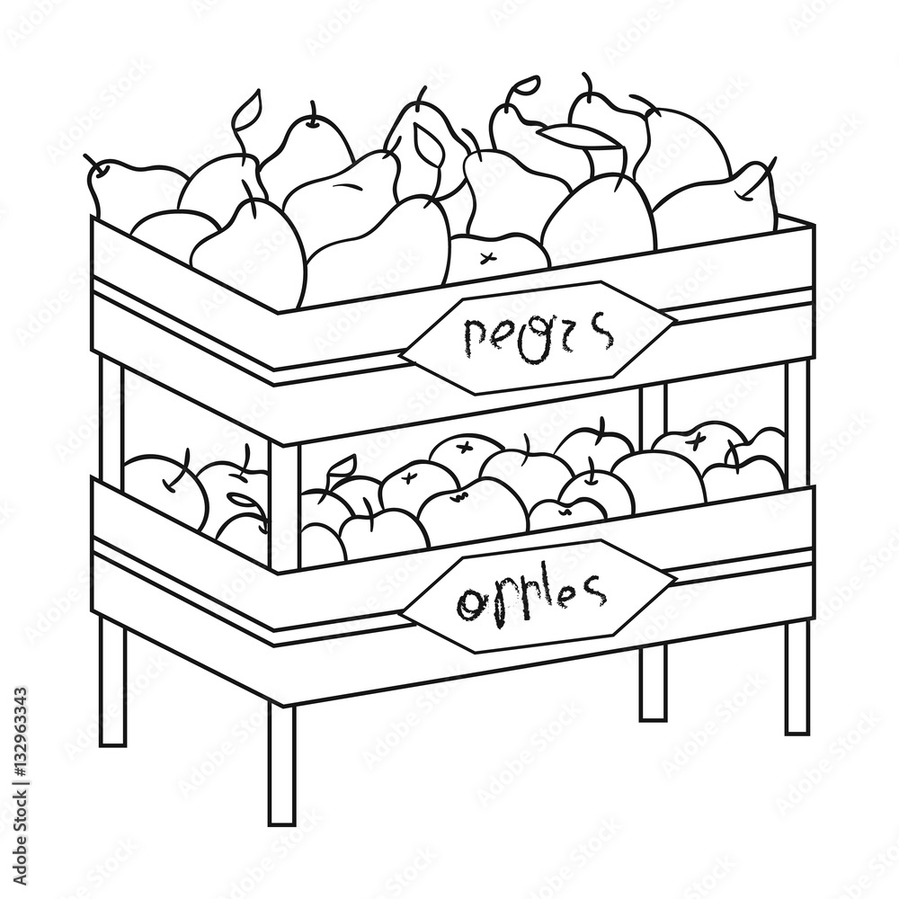 Raw food lying on rack shelves icon in outline style isolated on white ...