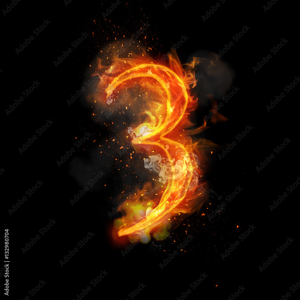 Fire number 3 three of burning flame Stock-Illustration | Adobe Stock