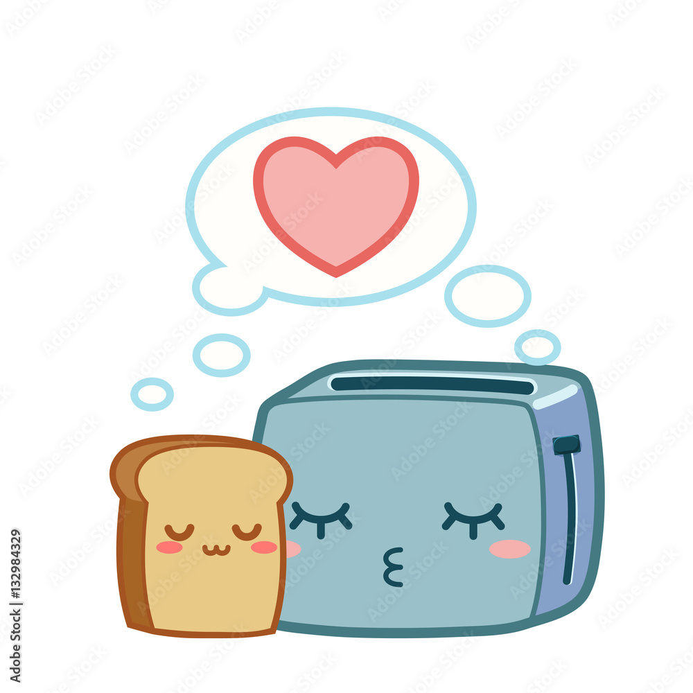 Toaster and funny toasted bread. cartoon illustration. Love forever ...