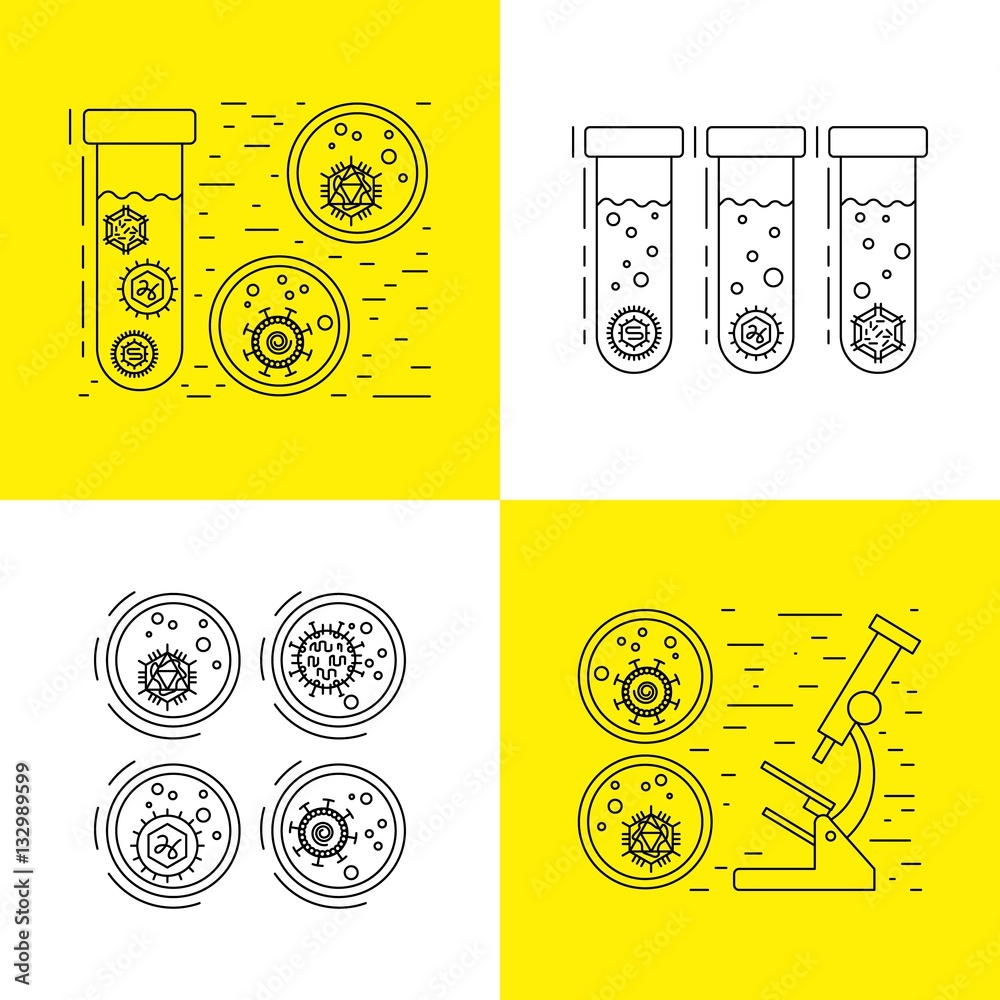 Vector illustration of cells of microorganisms, viruses, DNA and RNA ...