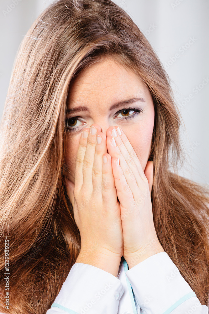 Sad woman cover face with hands Stock Photo | Adobe Stock