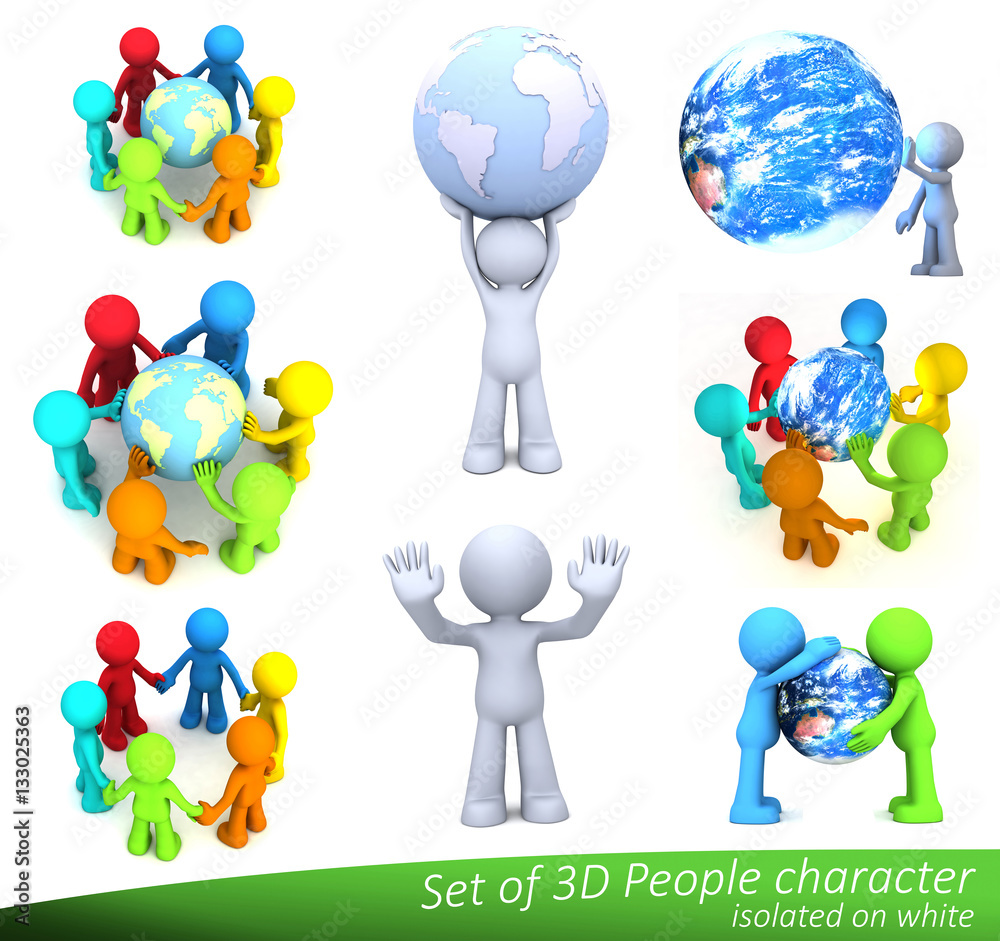Set of high quality 3D characters of human and planet Earth. 3D people ...