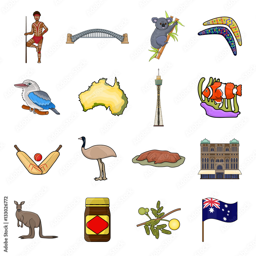 Australia set icons in cartoon style. Big collection of Australia ...