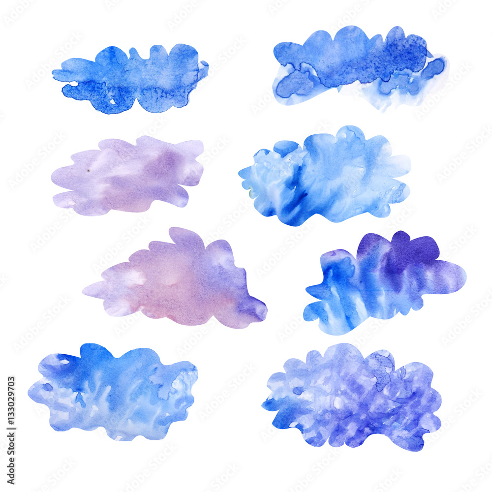 watercolor paint dab isolated on white background. Watercolour blue ...