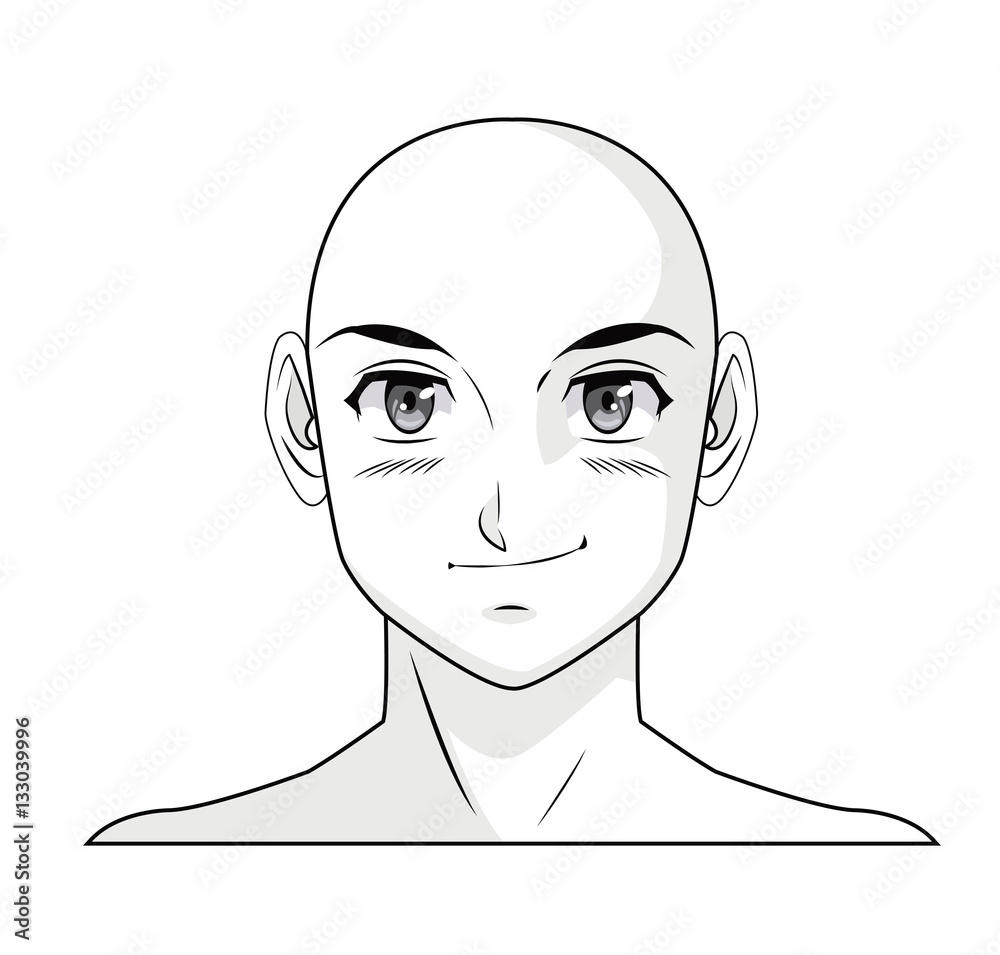 face boy anime manga comic bald outline vector illustration eps 10 ...