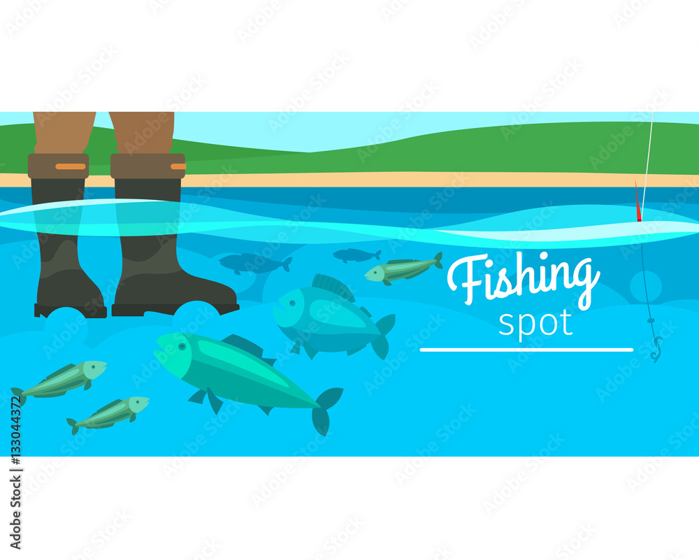 Fishing sport, horizontal banner for website vector illustration Stock ...