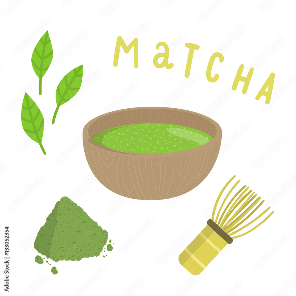 Set for making matcha tea. Vector hand drawn cartoon illustration ...
