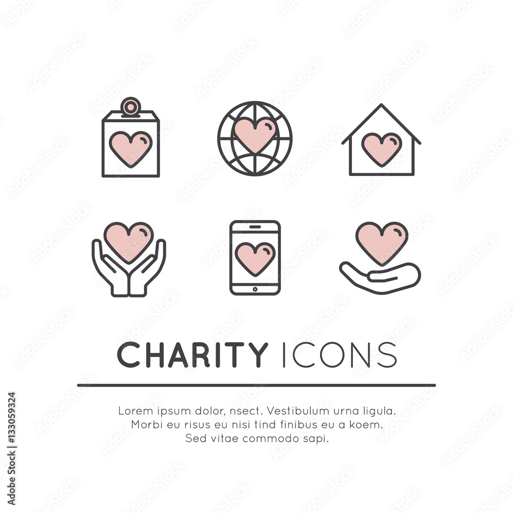 Vector Icon Style Illustration Set of Graphic Elements for Nonprofit ...