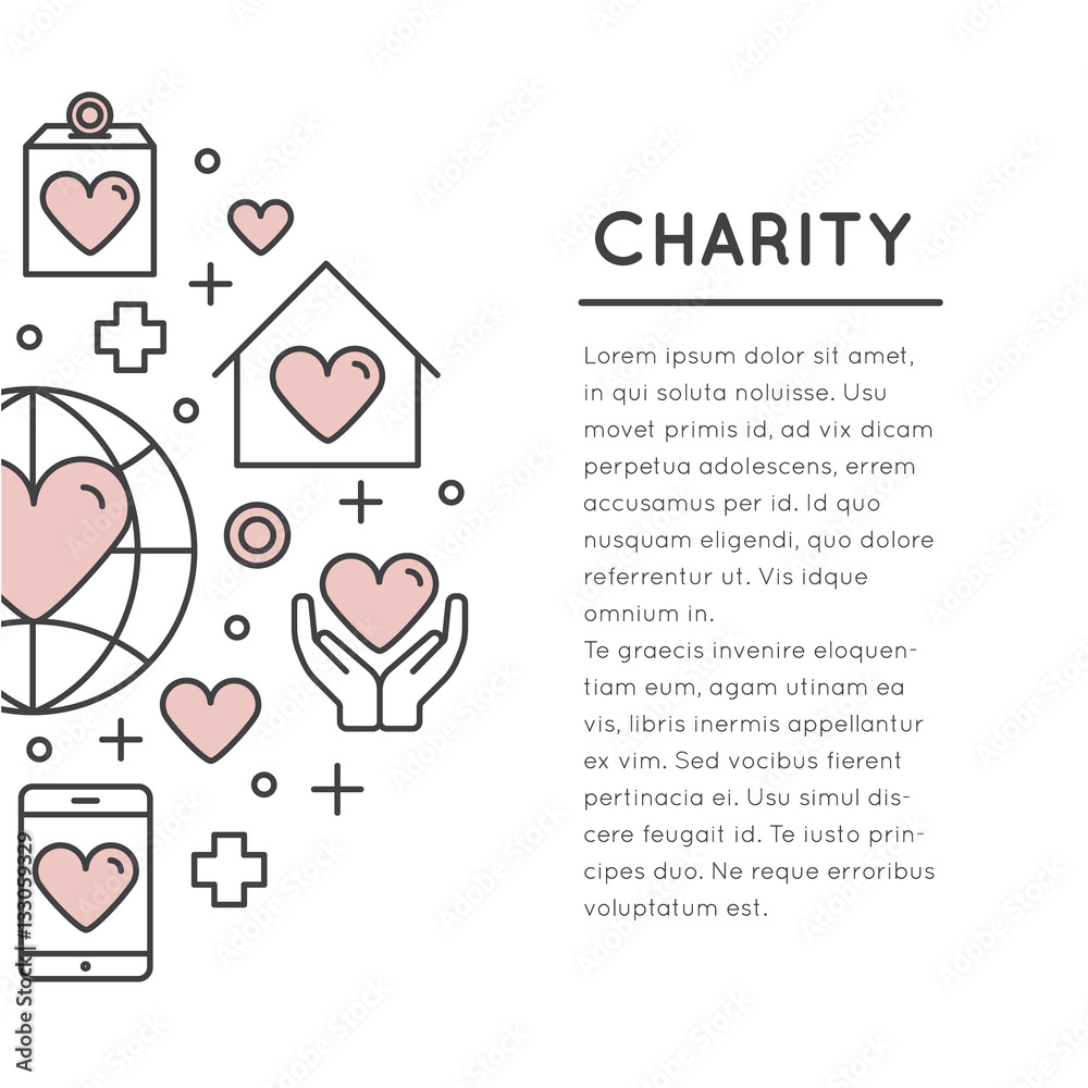 Vector Icon Style Illustration Card or Poster Template with Charity and ...