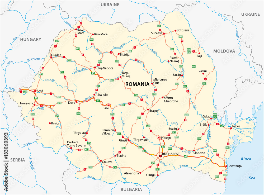 Vector road map of the Eastern European state Romania Stock Vector ...