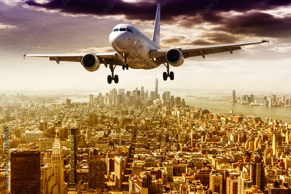 Airplane over Manhattan, NYC Stock Photo | Adobe Stock