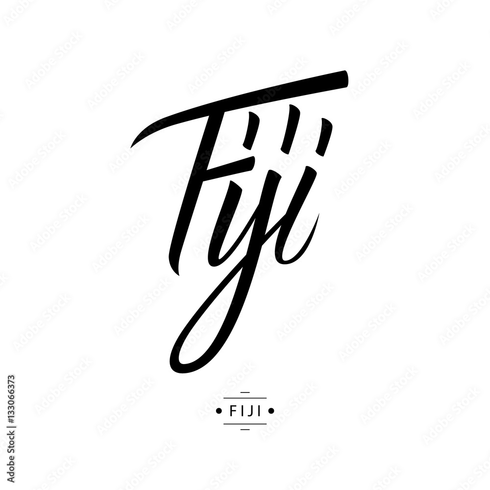 Handwritten word Fiji. Hand drawn lettering. Calligraphic element for ...