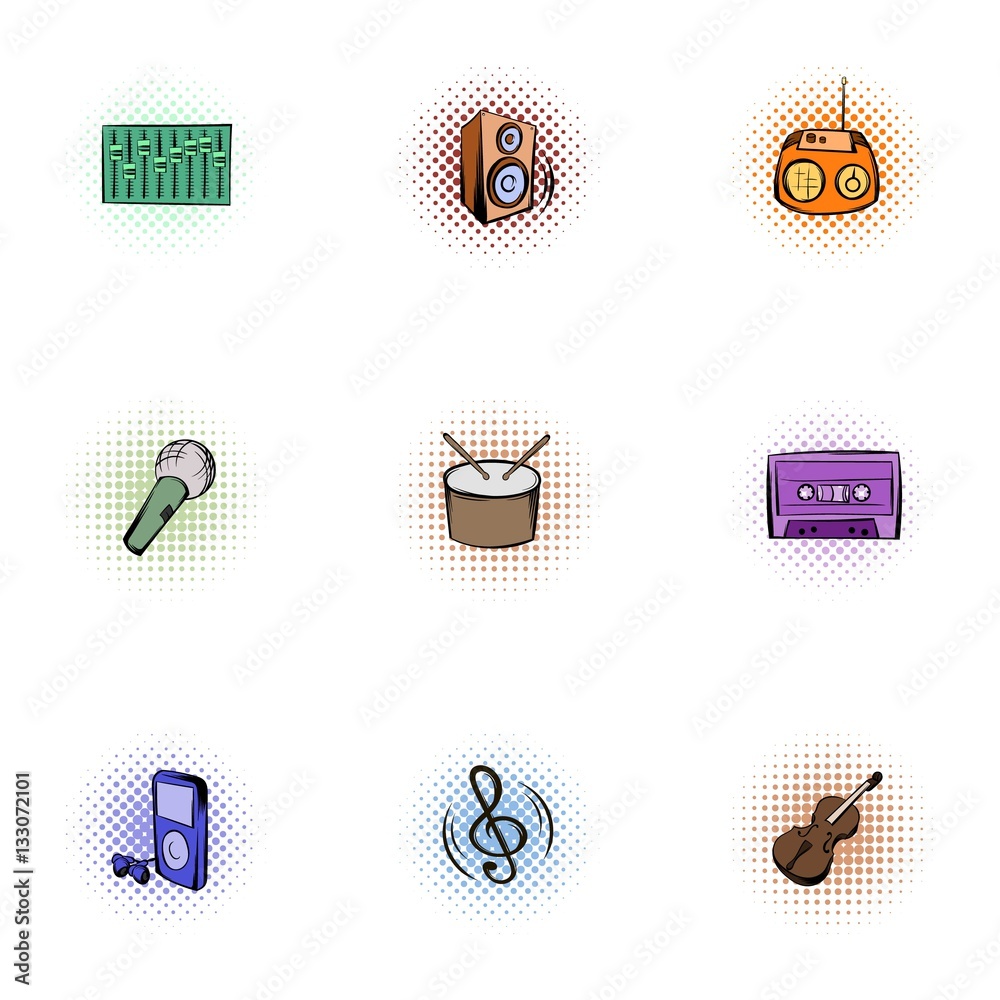 Device for music icons set, pop-art style vector de Stock | Adobe Stock Device for music icons set, pop-art style vector de Stock | Adobe Stock
