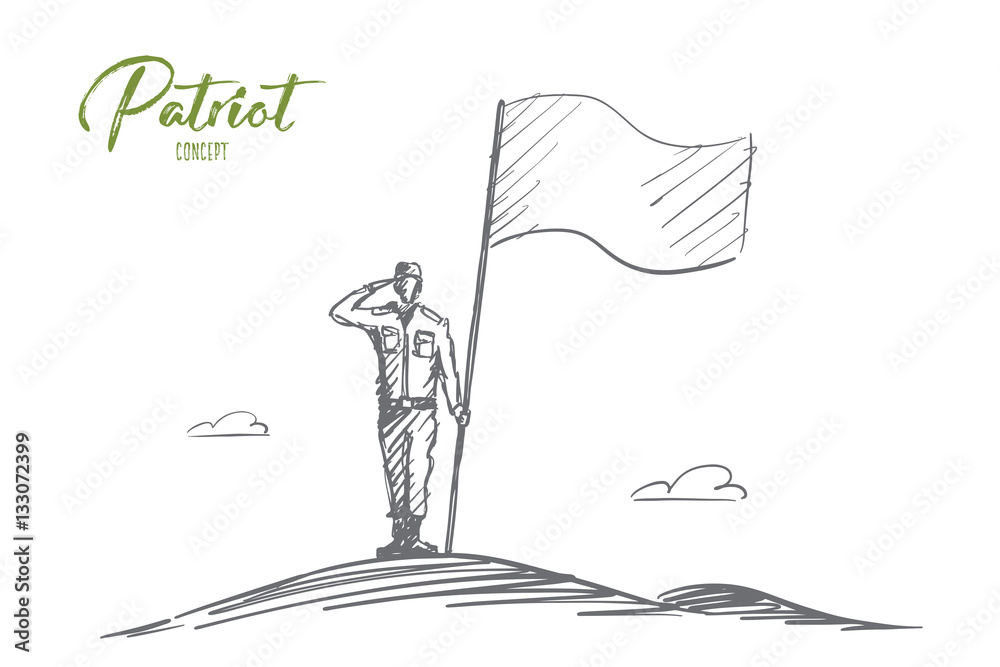 Vector hand drawn Patriot concept sketch with soldier in special ...
