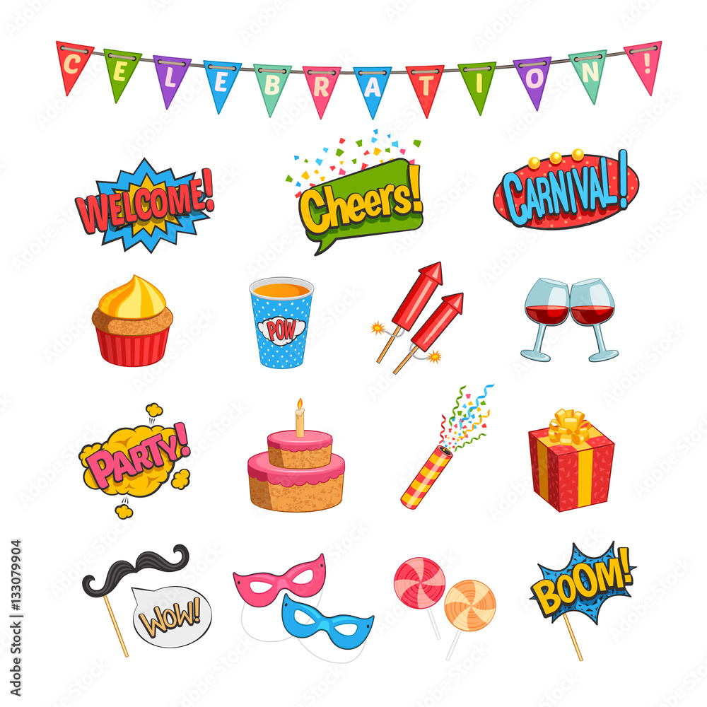 Party Comic Elements Set Stock Vector | Adobe Stock