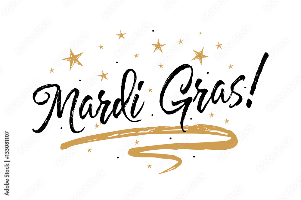 Mardi Gras card.Beautiful greeting card scratched calligraphy black ...