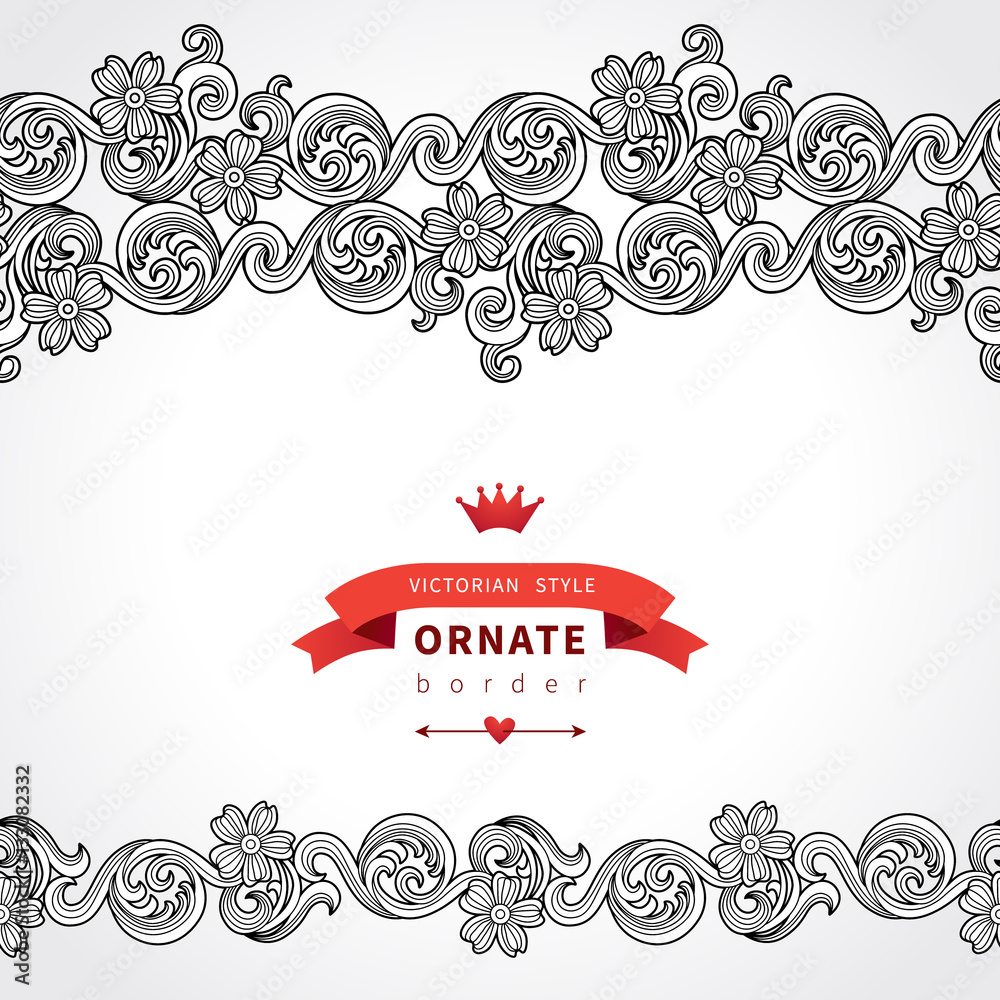 Vector seamless border in Victorian style with hipsters label. Element ...