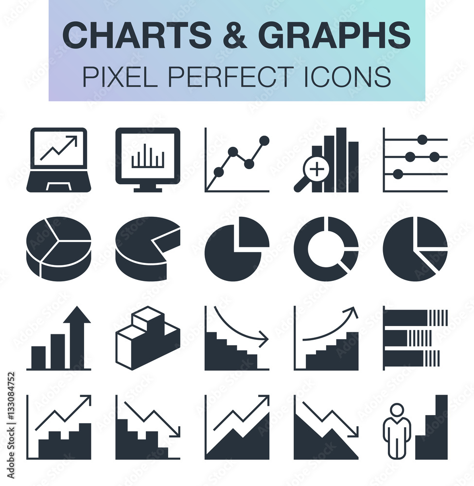 Set of pixel perfect charts and graphs icons for mobile apps and web ...