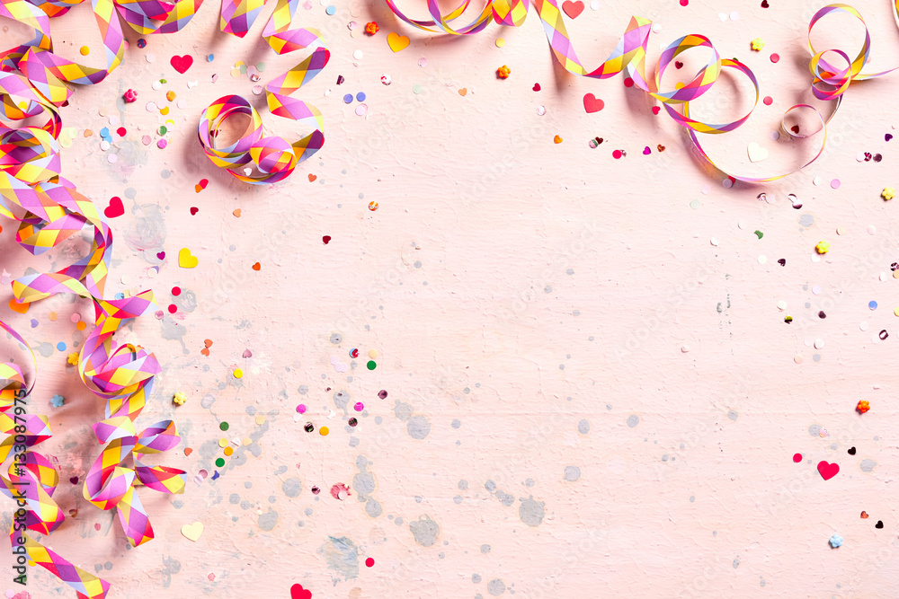 Delicate pink party background with streamers Stock Photo | Adobe Stock