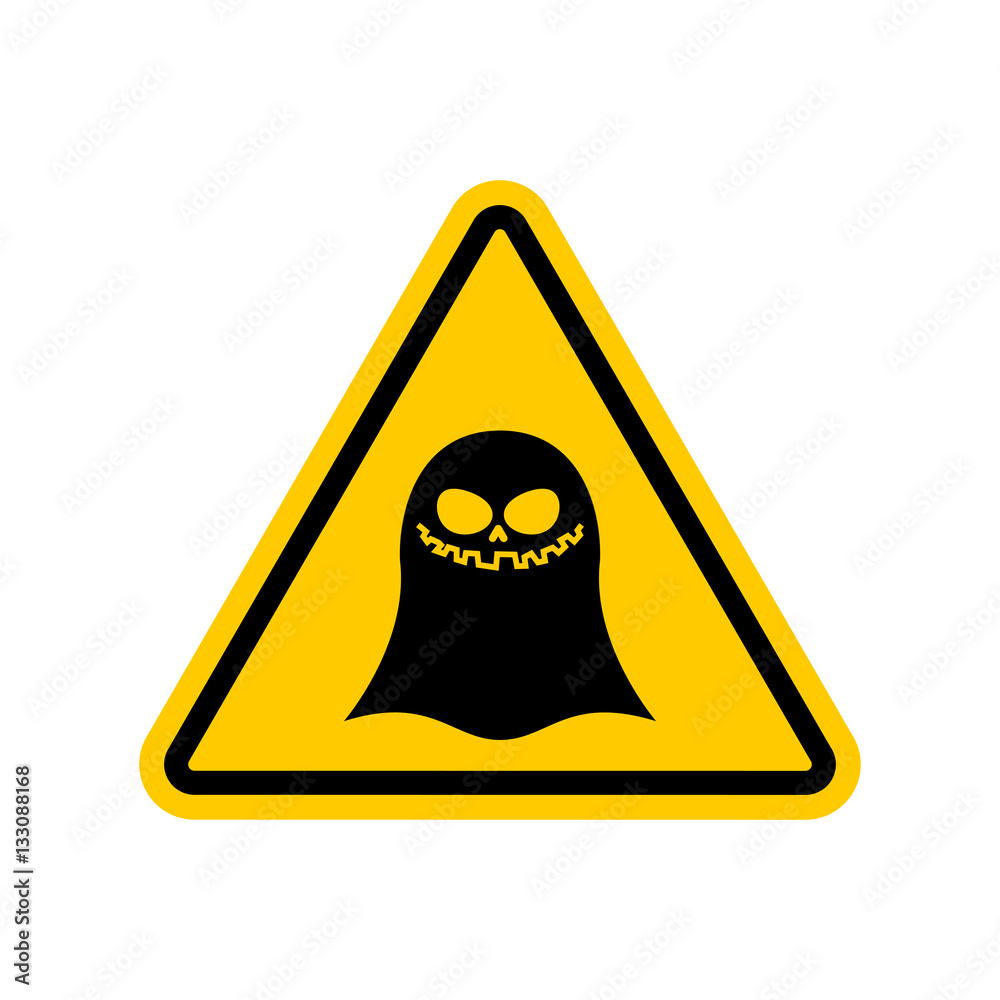 Attention ghost. Dangers of yellow road sign. spook Caution Stock ...
