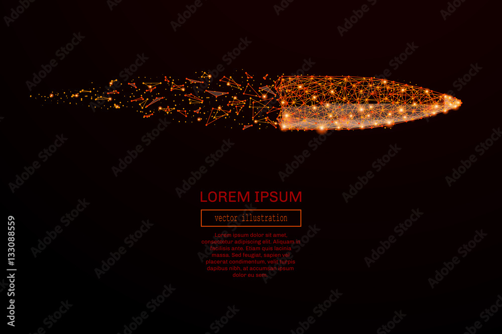 Abstract mash line and point bullet in flames style on dark background ...