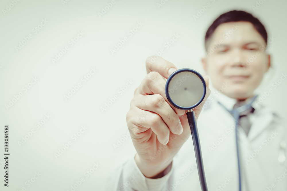 success smart medical doctor working on white background , vinta Stock ...