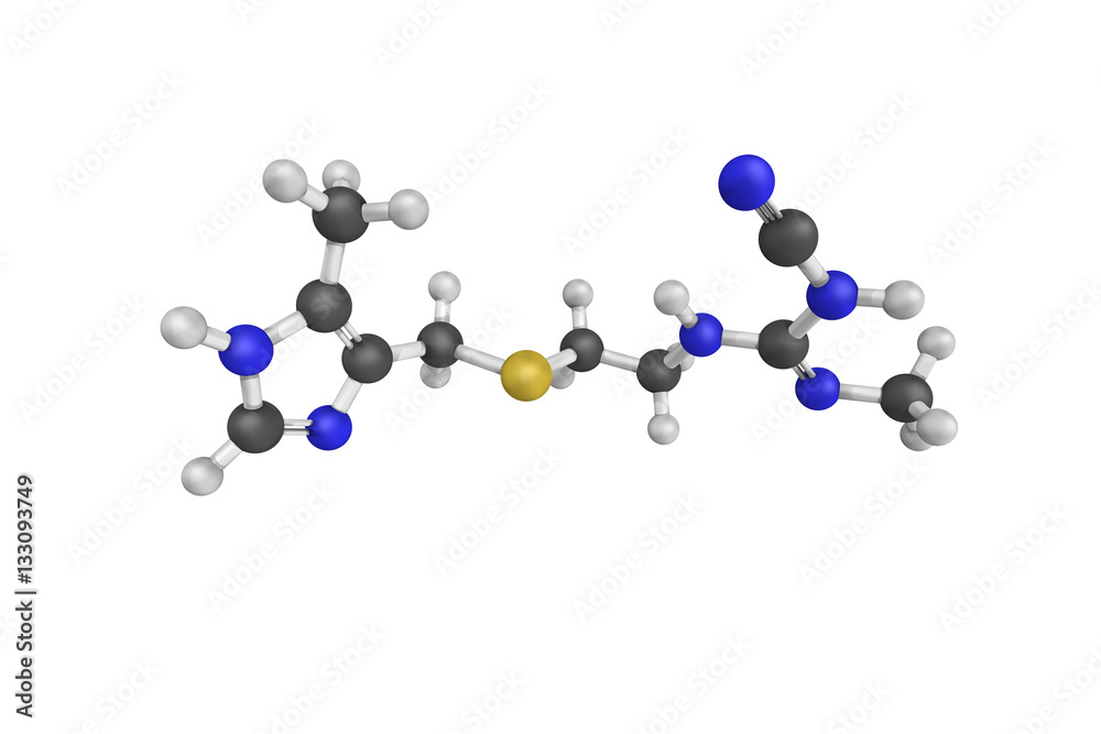 3d structure of Cimetidine, a histamine H2 receptor antagonist t Stock ...
