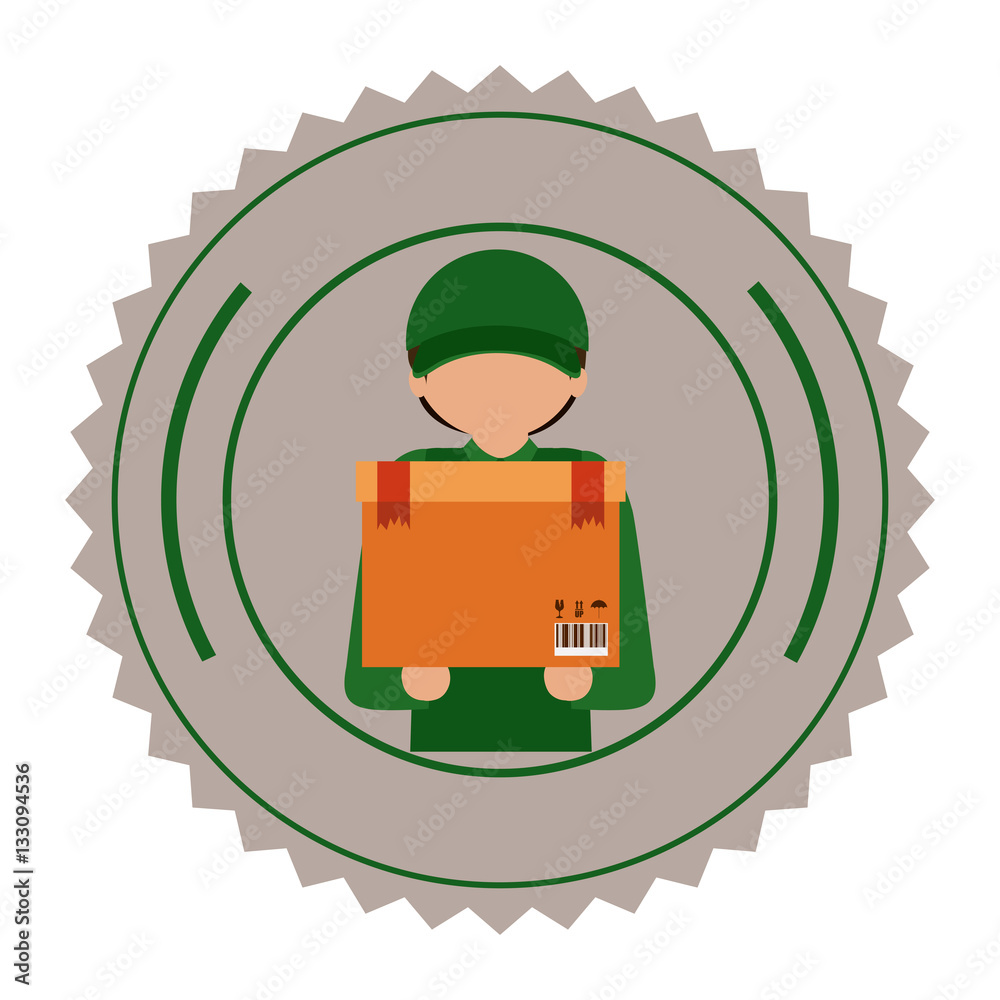 Vetor de Worker inside seal stamp icon. Delivery shipping logistics and ...