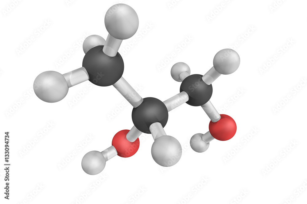 3d structure of Propylene glycol, a synthetic organic compound. Stock ...