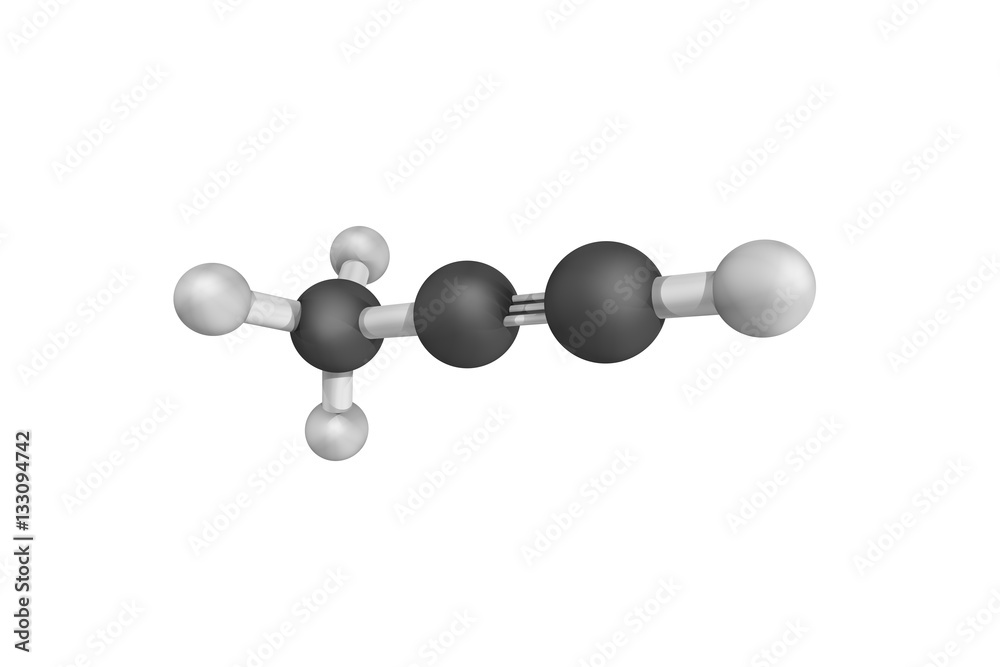 3d structure of Propyne (methylacetylene), an alkyne and a compo Stock ...