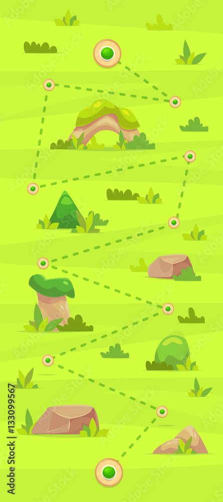 Cartoon game map for casual games. Graphic user interface, vector ...