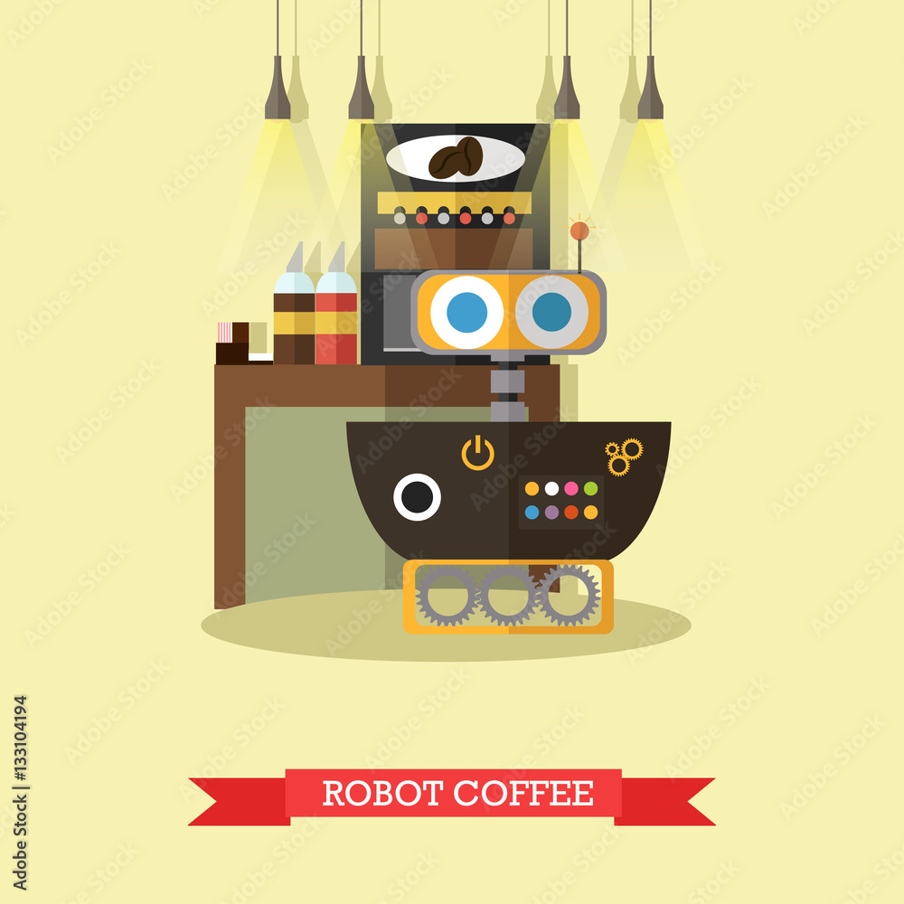 Vector illustration of robot coffee, flat design Stock Vector | Adobe Stock