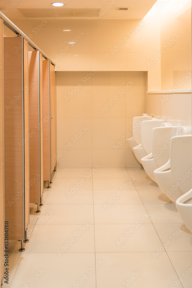 Public clean modern white male toilet, restroom with urinals, in Stock ...