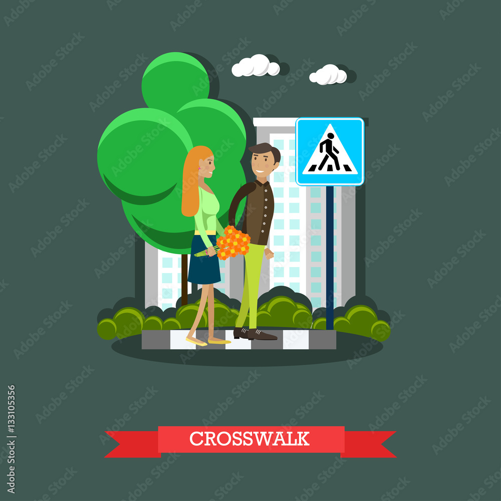 Crosswalk concept vector illustration, flat design. Stock Vector ...