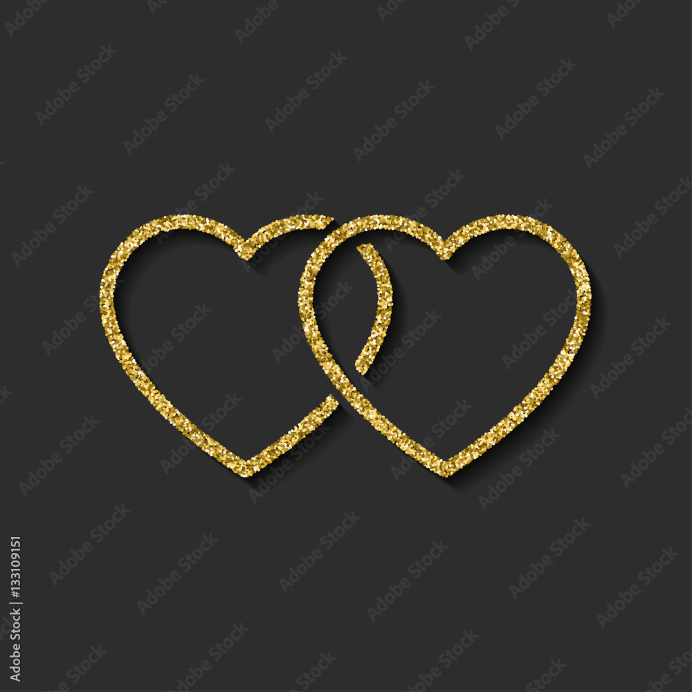 Glitter icon. Double heart of gold logo. love symbol. use in decoration ...