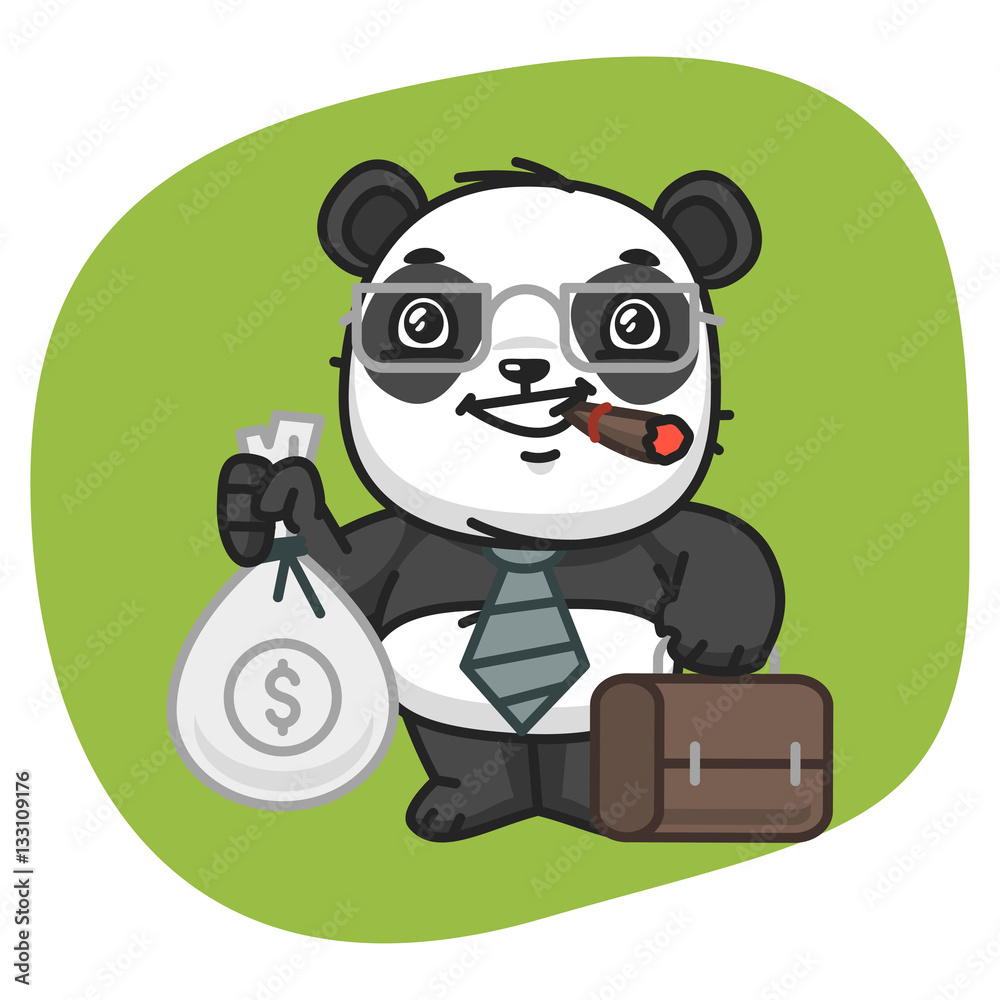 Panda Holds Suitcase and Bag of Money Stock Vector | Adobe Stock