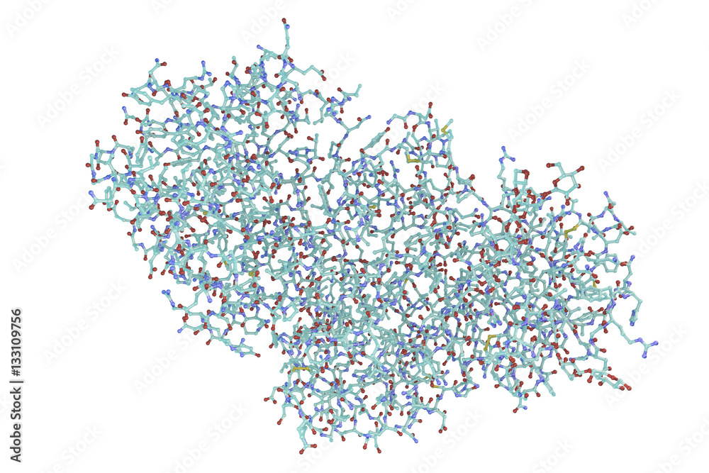 Molecule of ricin isolated on white background, 3D illustration, a ...