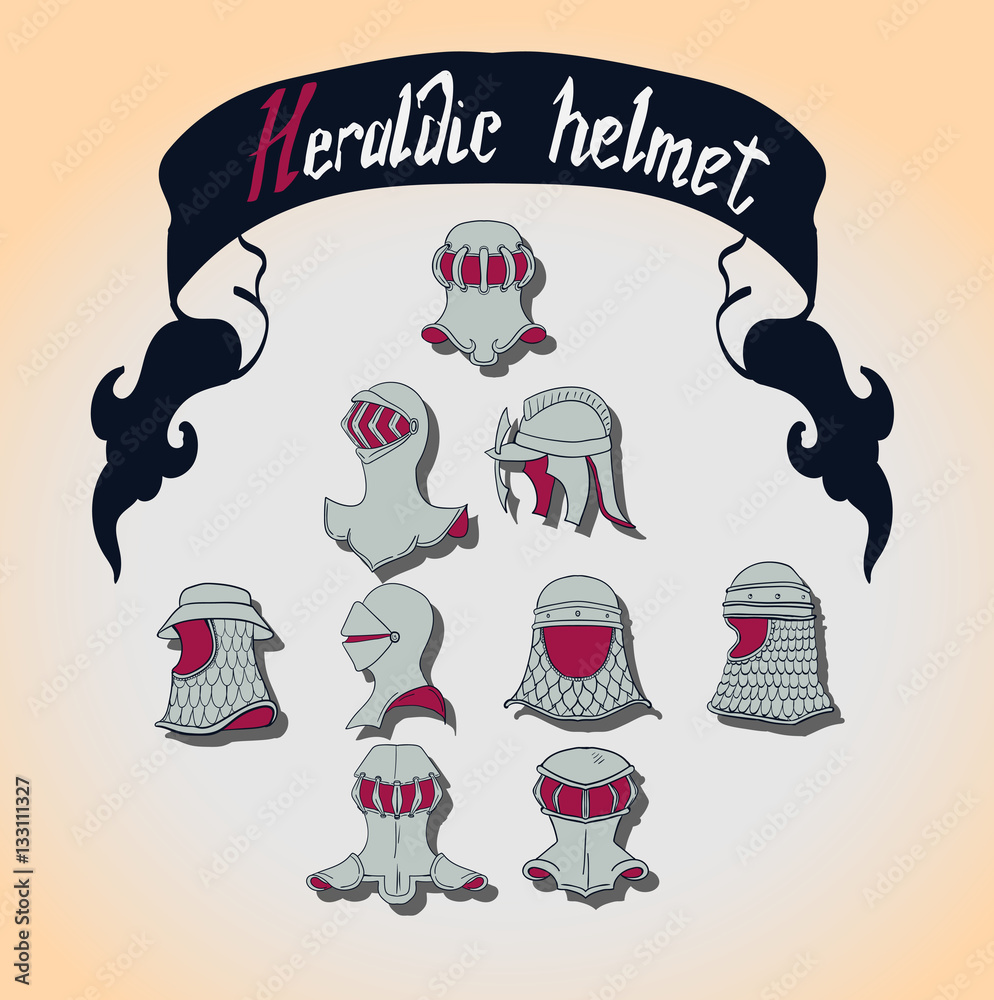 Vector Heraldic helmet Set Stock Vector | Adobe Stock