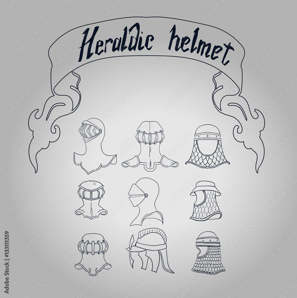 Vector Heraldic helmet Set Stock Vector | Adobe Stock