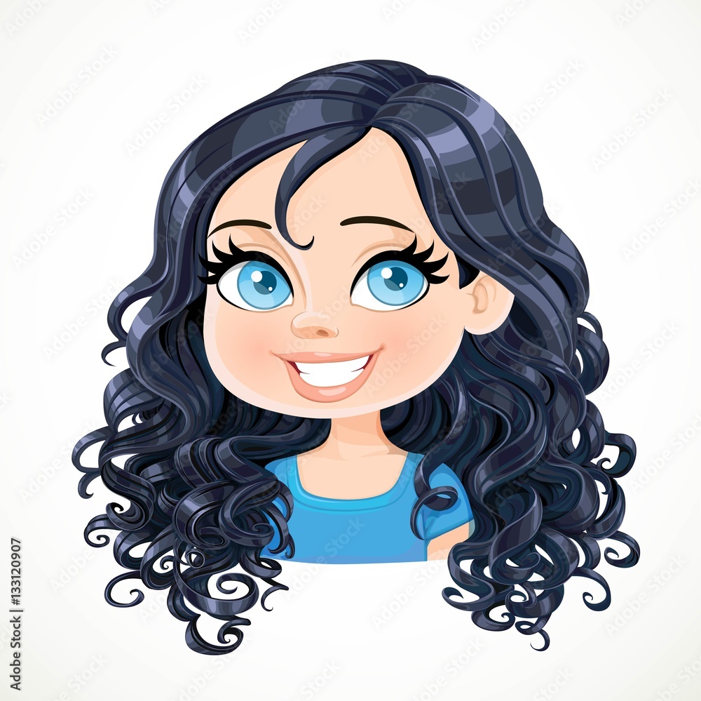 Beautiful brunette girl with black magnificent curly hair portr Stock-Vektorgrafik | Adobe Stock
