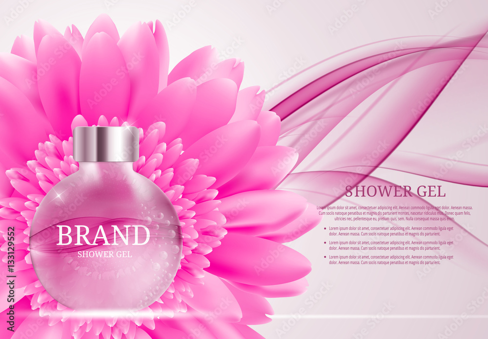 Shower Gel Bottle Template for Ads or Magazine Background. 3D Re Stock ...