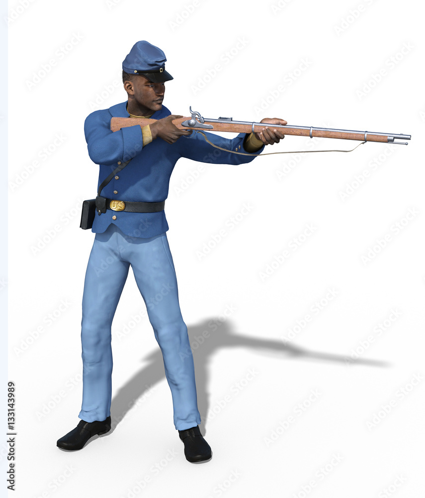 Civil War Union Soldier Aiming Rifle - 3d render Stock Illustration ...