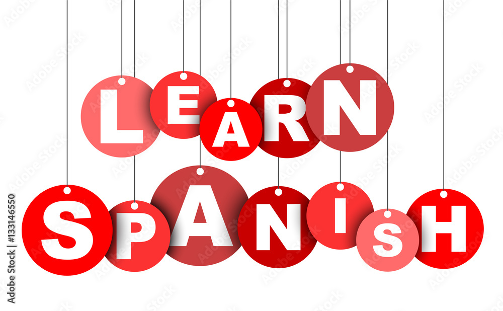 Red easy vector illustration isolated circle tag banner learn spanish ...